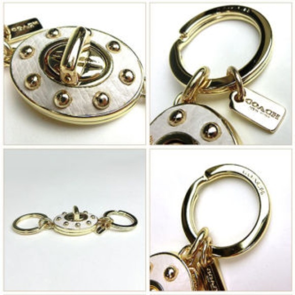Coach | Accessories | Coach Gold Rivet Leather Turnlock Valet Key Chain ...